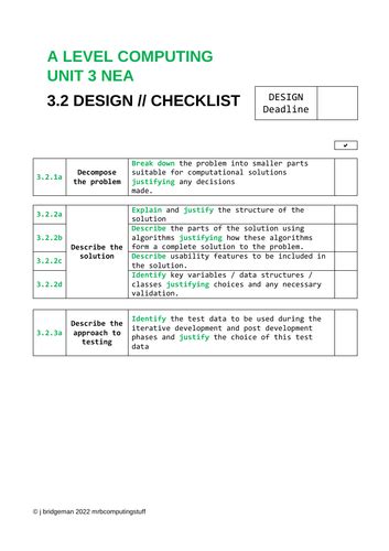 A Level Computing Nea Design Guide Teaching Resources