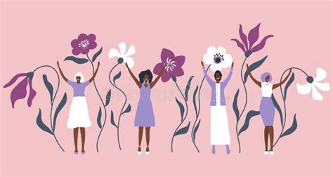 Women On Flowers Background International Women S Day Concept Four
