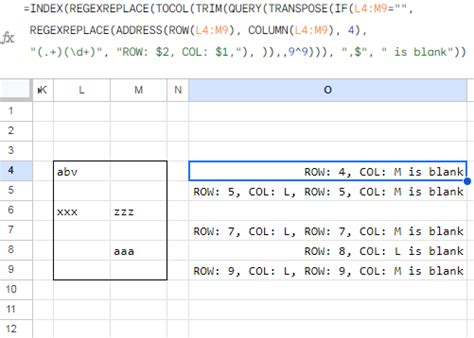 Google Sheets Get The Row Number And Column Name Of Blank Cells Using