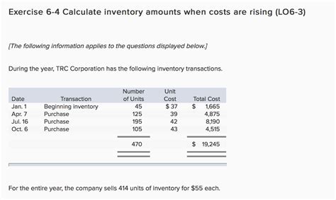 Solved Exercise 6 4 Calculate Inventory Amounts When Costs Chegg Com