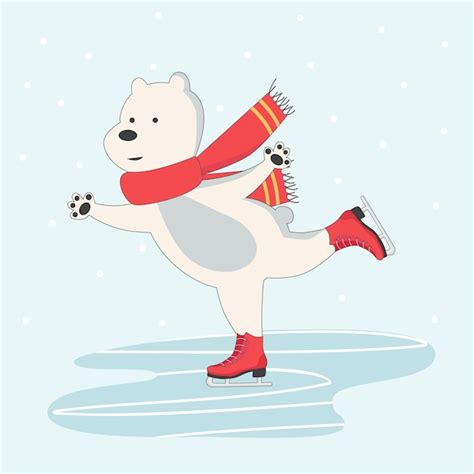 Premium Vector Funny Polar Bear Doing Ice Skating