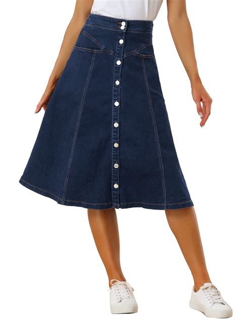 Allegra K Womens Buttons Front High Waist Stretchy A Line Flowy Midi
