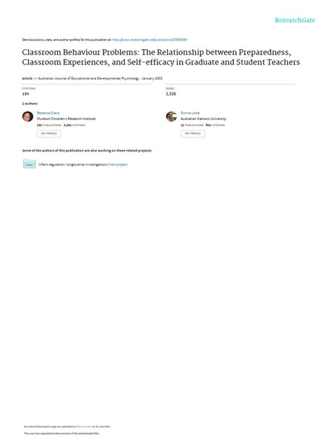 Classroom Behaviour Problems The Relationship Betw Pdf Self