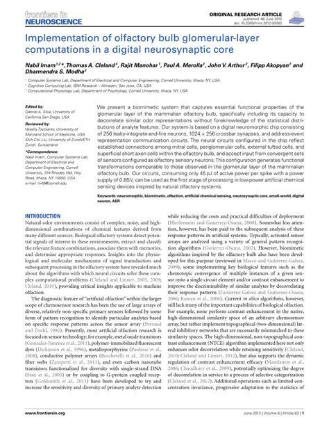 Pdf Implementation Of Olfactory Bulb Glomerular Layer Computations In
