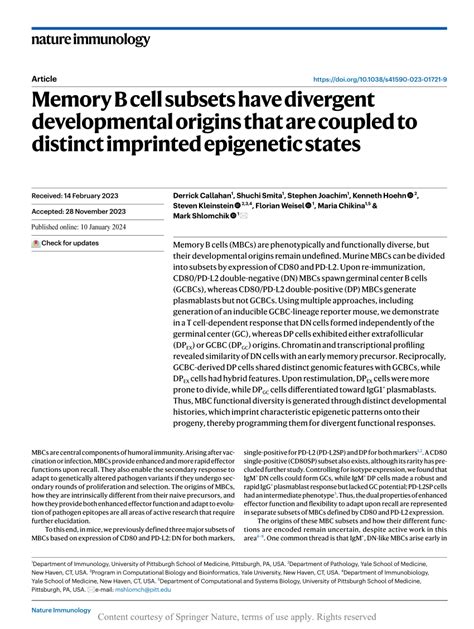 Memory B Cell Subsets Have Divergent Developmental Origins That Are