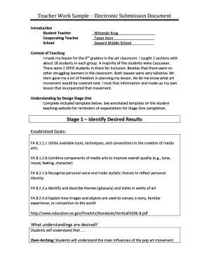 Fillable Online Wp Cune Teacher Work Sample Electronic Submission