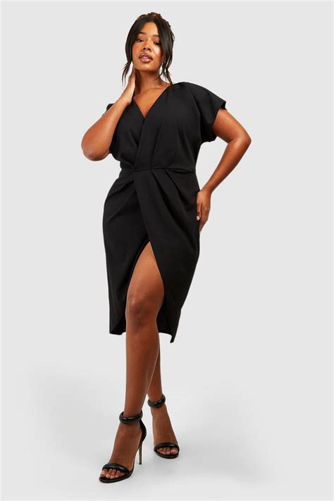 Plus Wrap Front Midi Dress Boohoo Uk