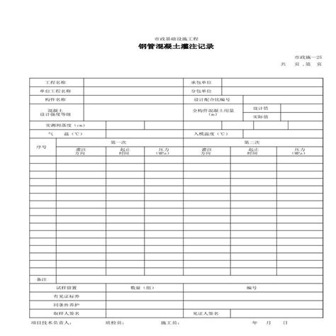 市政表格施工记录 钢管混凝土灌注记录 施工文档 土木在线
