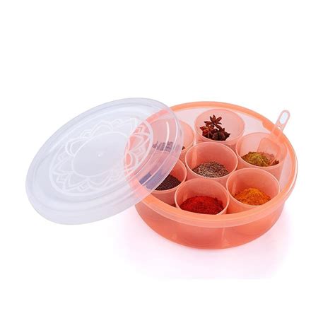 2026 Maitri Plastic Round Spice Box Masala Dabba Spice Jar 7pcs