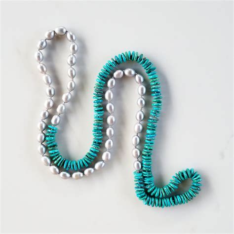 Silver Pearl And Turquoise Helix Necklace Lola Florence Jewelry Hawaii