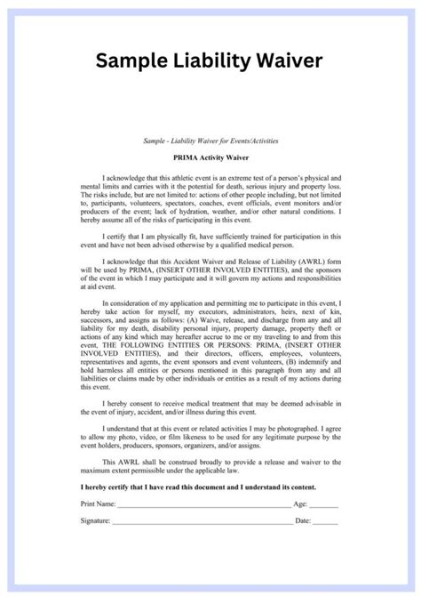 Sample Printable Liability Waiver Forms Forms Template 2025