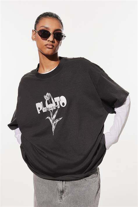 Oversized Printed T Shirt Dark Graypluto Ladies Handm Ca