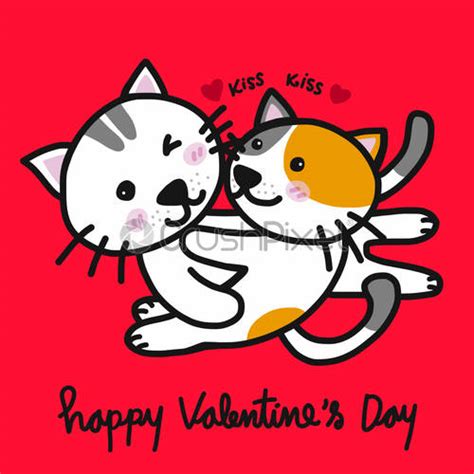 Couple Cat Kissing Under Full Moon Cartoon Vector Illustration Stock
