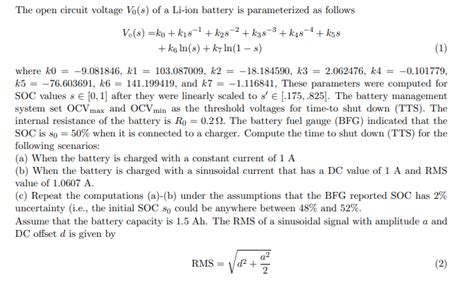 the open circuit voltage v0 s of a li ion battery is