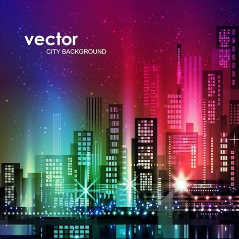 Ilustração Vetorial Da Cidade Noturna Com Brilho Neon E Cores Vivas