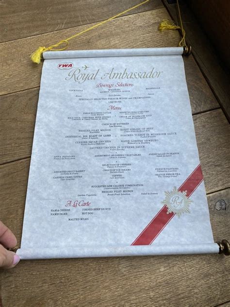 Rare Twa Royal Ambassador Menu Used In The Luxurious First Class