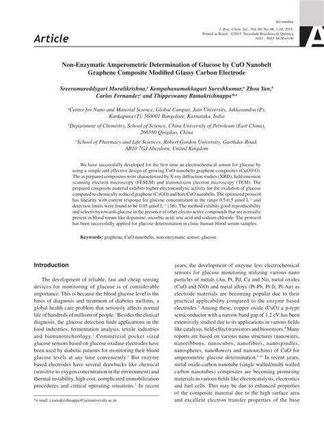 PDF Non Enzymatic Amperometric Determination Of Glucose By CuO