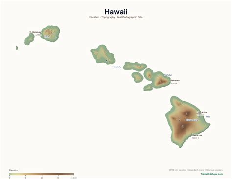 Free Printable Physical Map Of Hawaii — Topographic Real Data