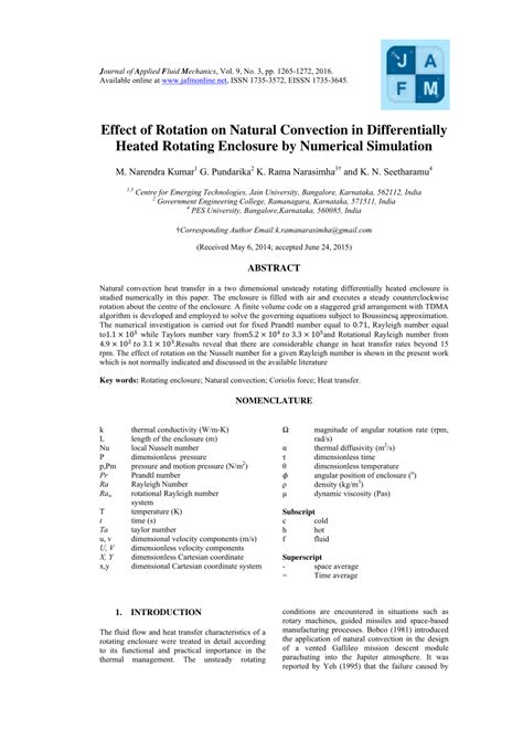 Pdf Effect Of Rotation On Natural Convection In Differentially Heated Rotating Enclosure By
