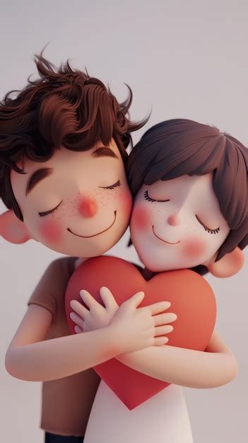Una Pareja De Dibujos Animados Abrazándose Con Un Corazón Imagen