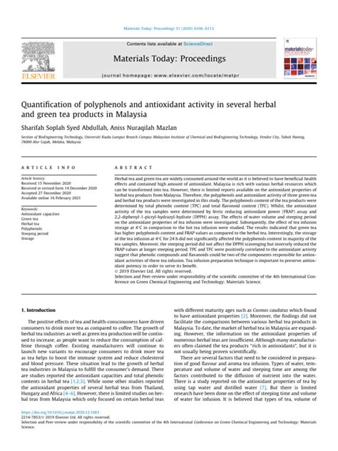 2quantification Of Polyphenols And Antioxidant Activity In Several Herbal And Green Tea