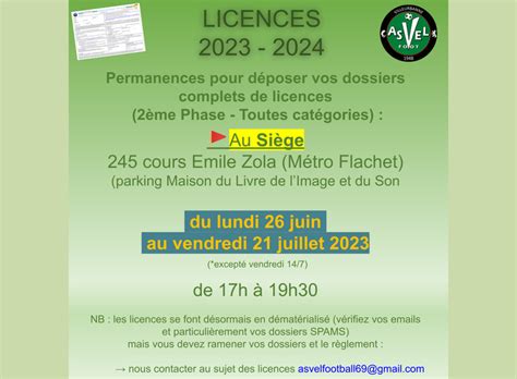 Actualité Licences 2023 2024 Phase 2 Club Football Asvel Football