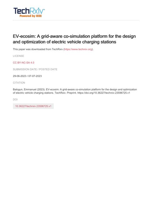 PDF EV Ecosim A Grid Aware Co Simulation Platform For The Design And Optimization Of Electric