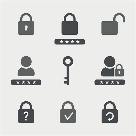 Password Icon Set Account Protection Security Key Danger Warning