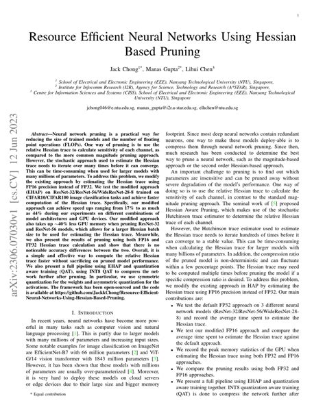 PDF Resource Efficient Neural Networks Using Hessian Based Pruning