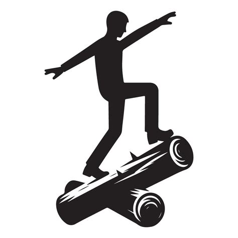 Man Silhouette Balancing On Logs Artistic Log Rolling Illustration