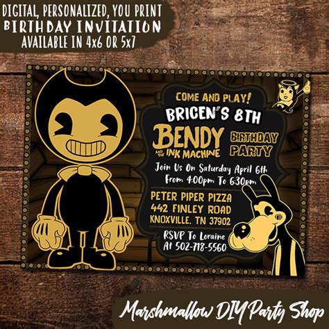 Bendy And The Ink Machine Birthday Invitation Digital Print Yourself