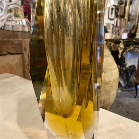Vaso Vintage In Vetro Di Murano Giallo Sommerso Di Seguso