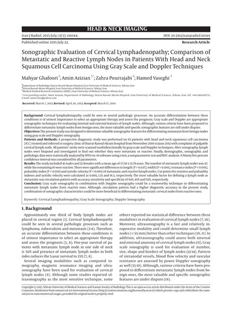 Pdf Sonographic Evaluation Of Cervical Lymphadenopathy Comparison Of