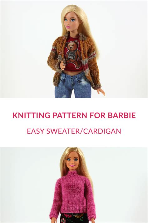 Easy Barbie Sweater Cardigan Knitting Pattern Barbie Knitting Patterns Dolls Clothes Diy