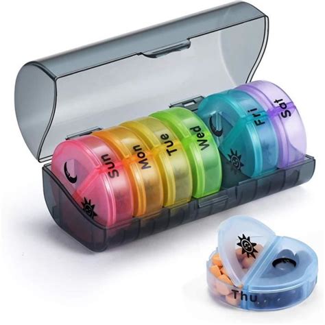 Pilulier Semainier Matin Et Soir Pilulier Rond Jours Compartiments Pillbox Multicolores