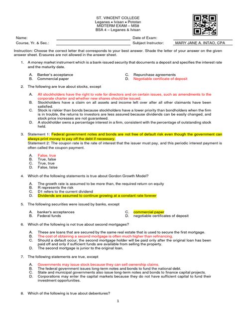 Ms8 Midterm Exam Answer Key Pdf Bonds Finance Mortgages