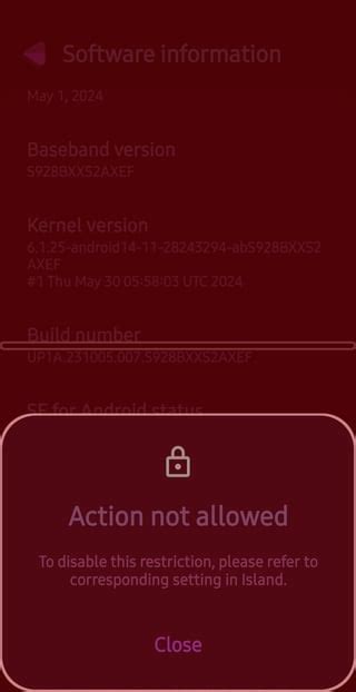 Applications Islands Action Not Allowed When Trying To Unlock Developer Options Android