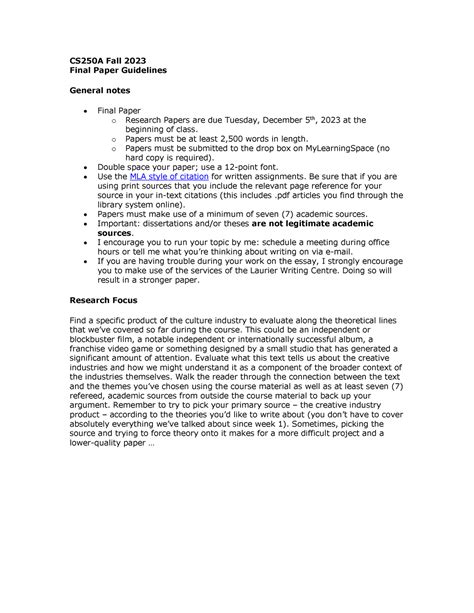 CS250 Final Paper Assignment CS 250 A Fall 2023 Final Paper