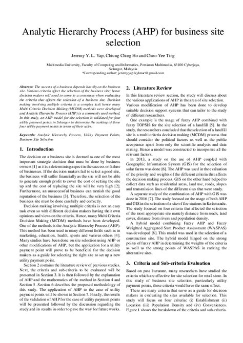 Pdf Analytic Hierarchy Process Ahp For Business Site Selection