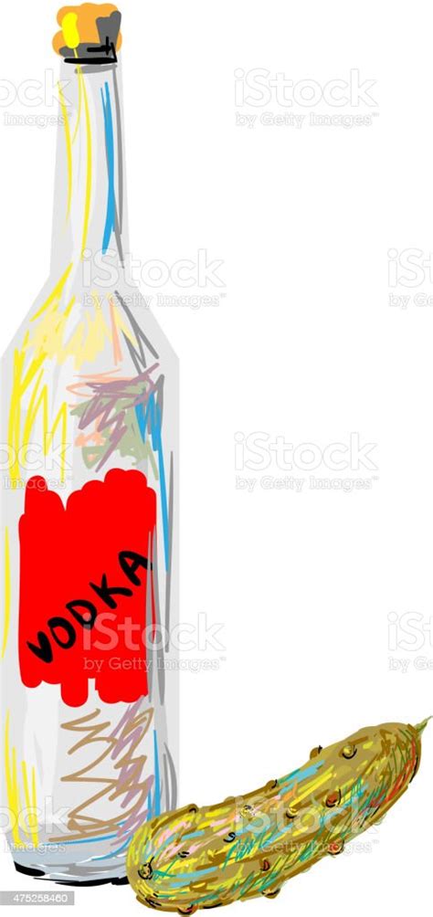 Glass Russian Vodka Bottle With Pickled Cucumber Stock Illustration