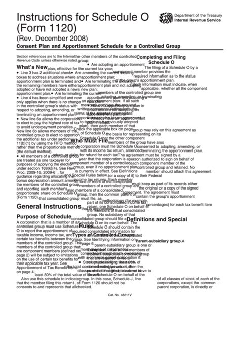 Instructions For Schedule O Form 1120 2008 Printable Pdf Download
