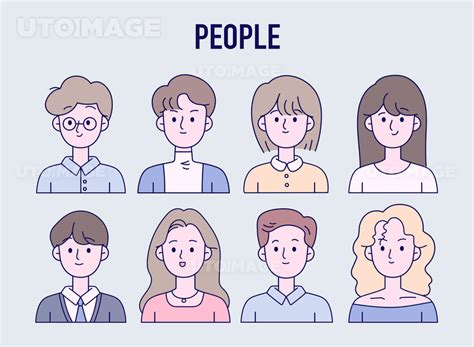 귀여운 남자와 여자 캐릭터들 상반신 아이콘 심플한 벡터 스타일의 일러스트레이션 유토이미지 상세페이지 베이직샵 일러스트 21819953