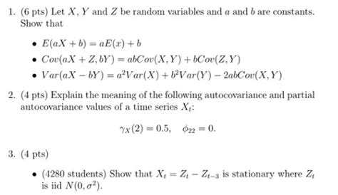 Solved Pts Let X Y And Z Be Random Variables And A Chegg Com