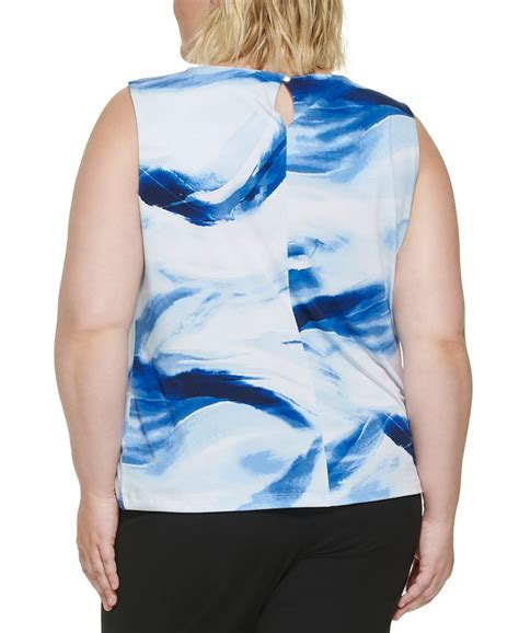 Calvin Klein Plus Size Printed Pleat Neck Sleeveless Top Macys