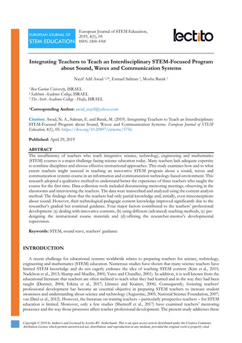 pdf integrating teachers to teach an interdisciplinary stem focused