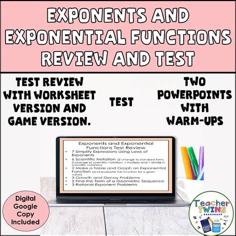 Exponents And Exponential Functions Review And Test Algebra 1 Lesson