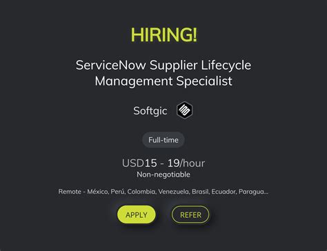 Servicenow Supplier Lifecycle Management Specialist At Softgic Torre