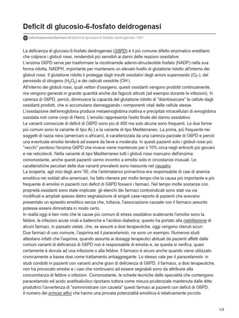 Informazionisuifarmaci It Deficit Di Glucosio 6 Fosfato Deidrogenasi