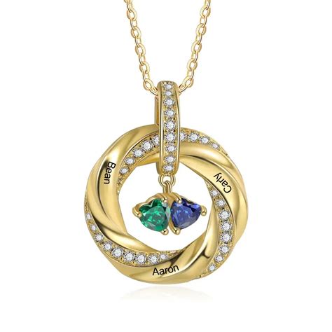 Personalised Gold Mum Necklace With Heart Birthstones And Names Ifshe Uk