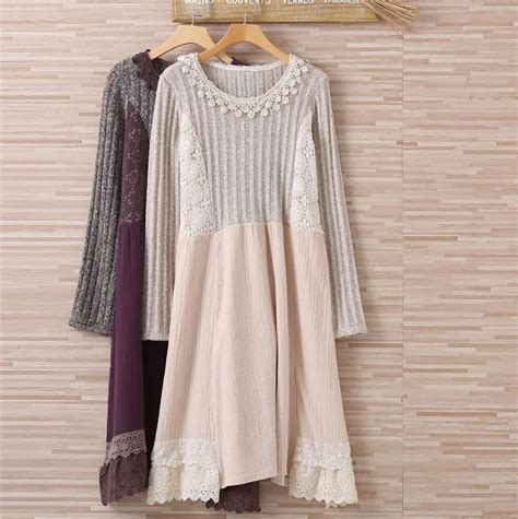 Women Retro Spring And Autumn Rural Style O Necked Long Sleeve Dress